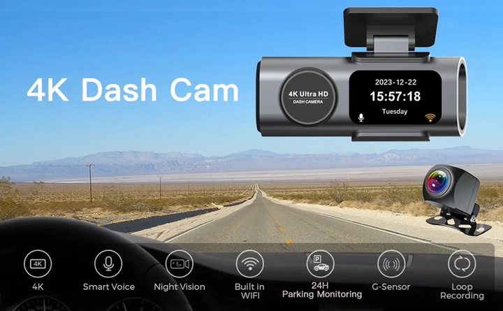 Mini Ultra HD 4K Dash Cam - Dual Camera Support WIFI GPS