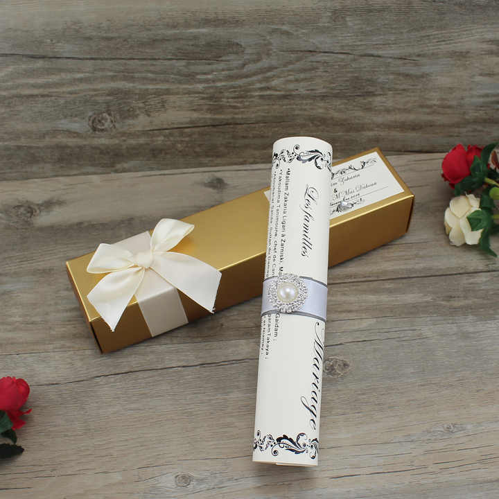 Custom Royal Rolling Cards Gold Box - Scroll Wedding Invitations