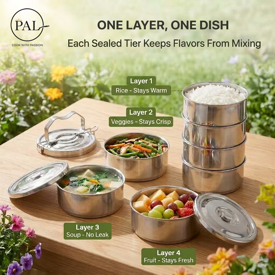 New Stainless Steel Food Container 304 4-Layer Leak-Proof Silicone Seal ...