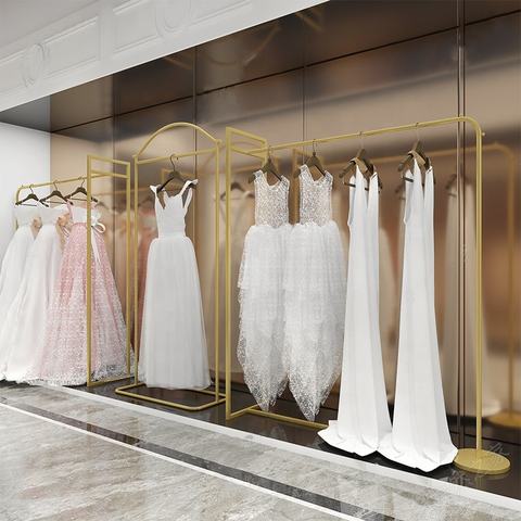 Clothes Shop Customized LOGO Garment Rack Stand Shelf Golden Clothing ...