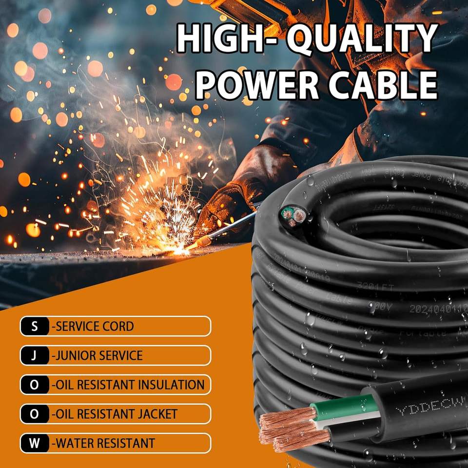 10FT 12AWG 3 Core Copper PVC Insulated 300V Black Portable Power Cable ...