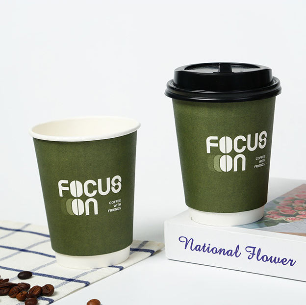 Wholesale Disposable Custom Print Double-layer Sanded Green Paper Cup ...