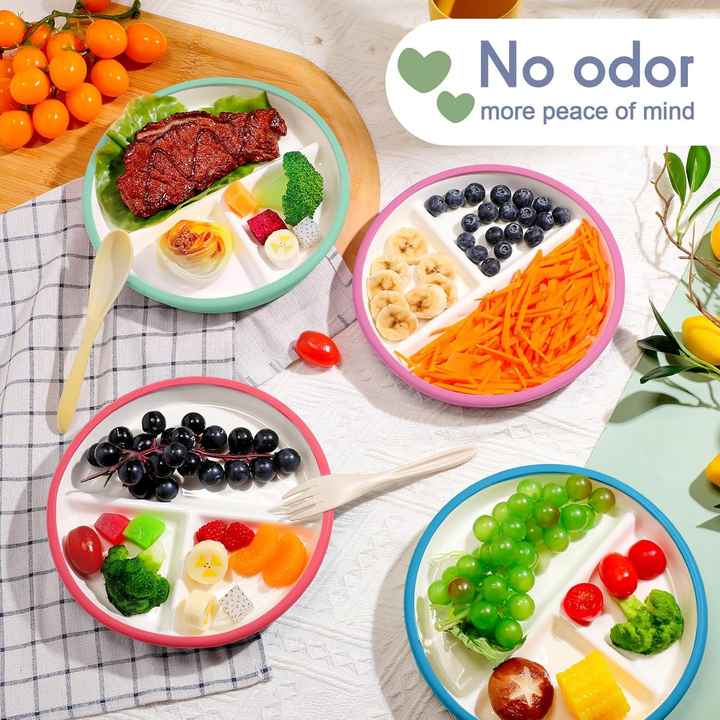 Kids Porcelain Plates with Silicone Suction Sleeve Antislip Ceramic ...