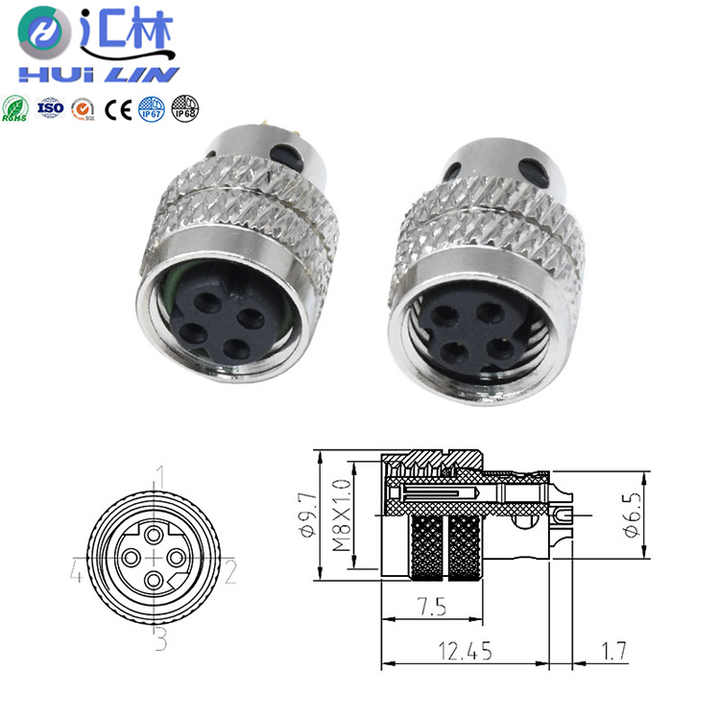 Waterproof Connector 4 Pin D Code Circular Industrial Electrical Power ...