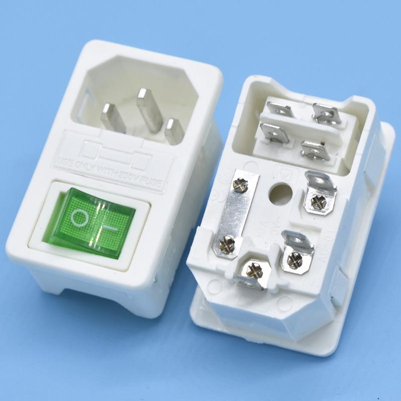 AC-01 10A 250V AC Power Female Jack Connector with 4 Pin Rocker Switch ...