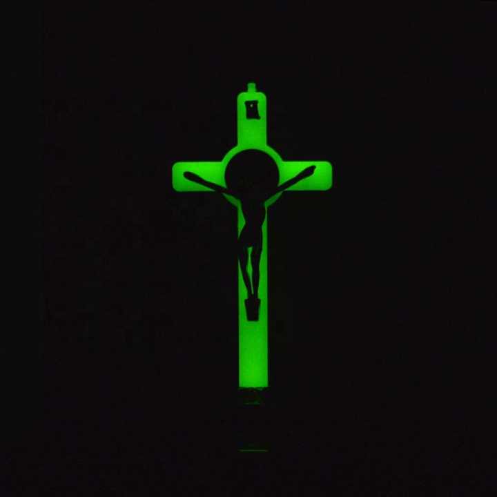 Plastic Crucifix - 180mm 150mm Green Luminous Catholic Cross