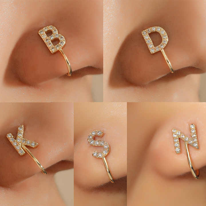 Gaby new design gold plated letter nose cuffs face nose ring cuff bulk clip non piercing