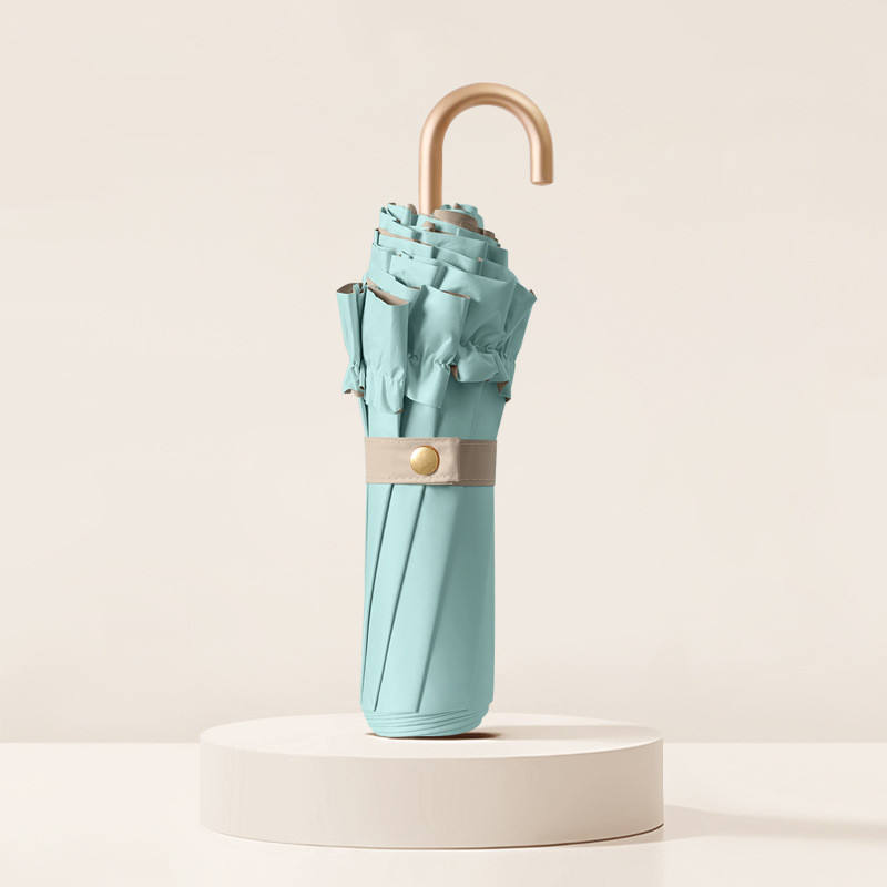 Travel Folding Umbrella with Golden Hook-Shaped Handle Portable UPF 50 ...