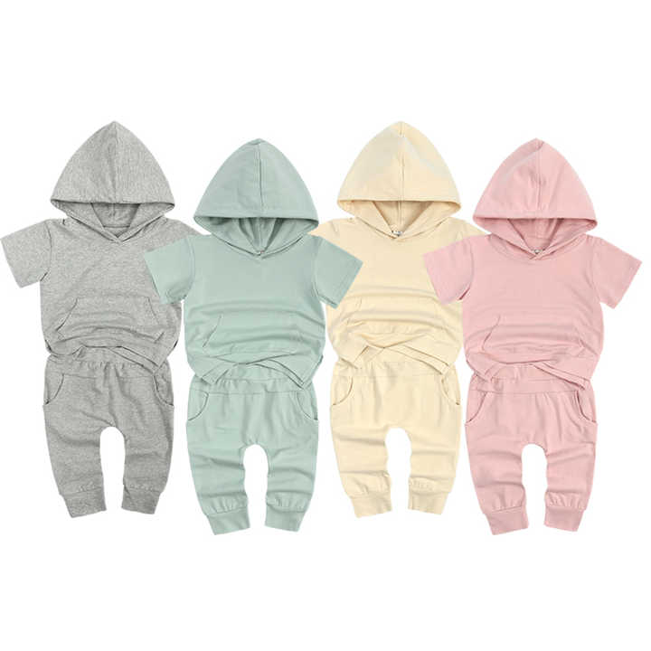 Custom Kids Clothes Cotton Hooded Clothing Set 2 Pcs Summer Sportswear ...
