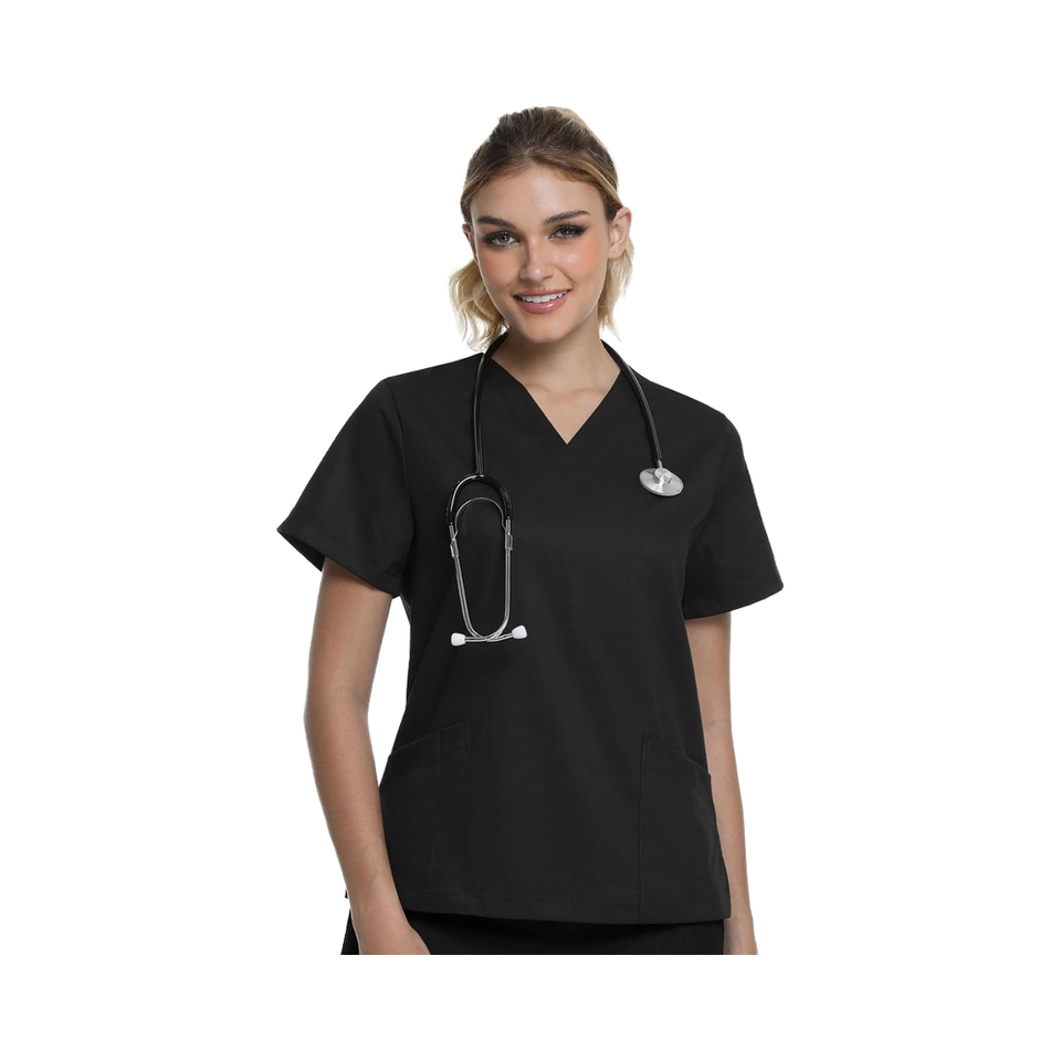 Women's Soft Polyester V-Neck Scrub Stretch and Wrinkle-Free Fabric ...
