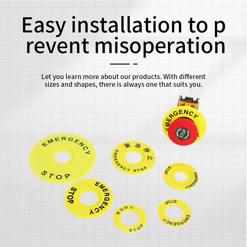 16mm/22mm Yellow Emergency Stop Button Switch Sign 40mm 60mm 90mm STOP ...