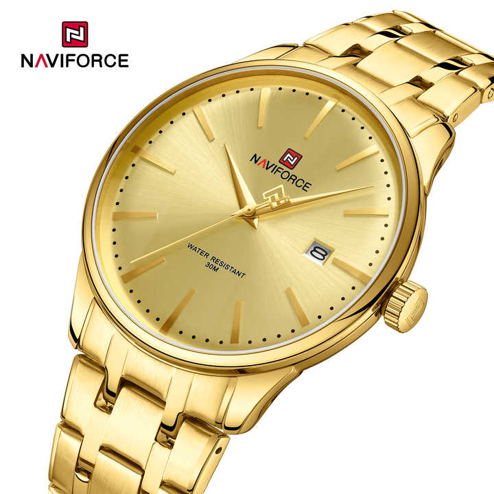 NAVIFORCE 9230 Classic Watch for Men Stainless Steel Sport Waterproof Quartz Watches Business Calendar Luxury Gold