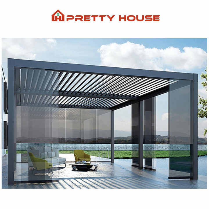 Custom Outdoor Aluminum Pergola with Motorized Louvers