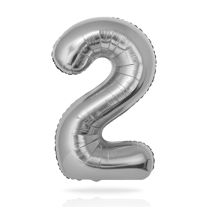 32 Inch Silver Number 2 Foil Balloon, Mylar Helium or Air Inflatable for Birthday, Anniversary ...