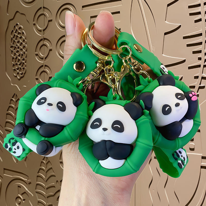 Cute 3D Panda Keychain with Bamboo Strap Cartoon Panda Charm Bag ...