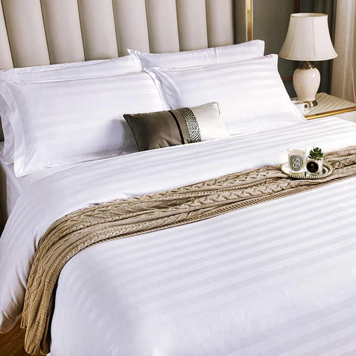 High End Luxury Hotel Bedding Set White Stripe Cotton Duvet Cover Sheet ...