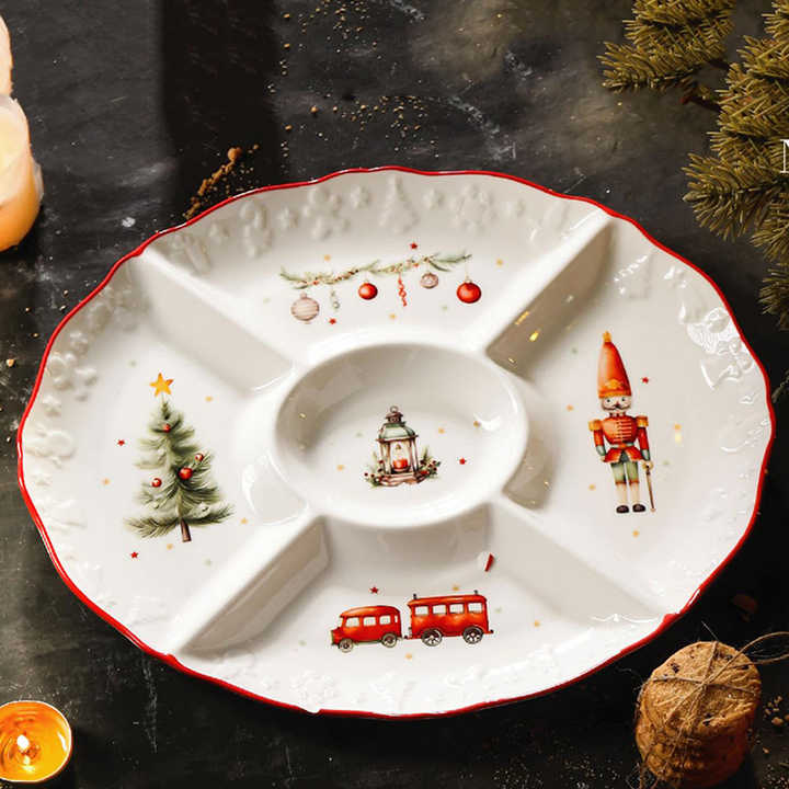Luxury Red Color Rim Santa Claus Decal Decorative Star Shape Tableware ...
