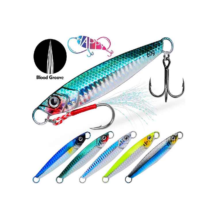 17g to 60g Luminous SaltWater Metal Fishing Jig Lure Blade Bait Fast Sinking Jigging Bait with ...