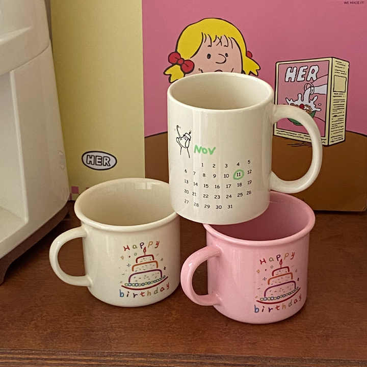 Ins Cartoon Birthday Cake Calendar Ceramic Breakfast Mug