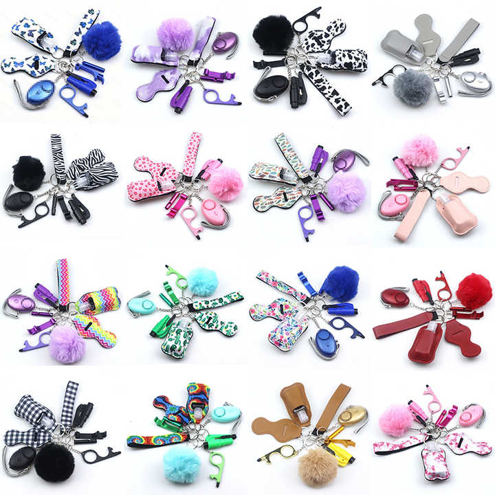 Dickmon Wholesale 10pcs Set Pom Pom Alarm Whistle Keychain