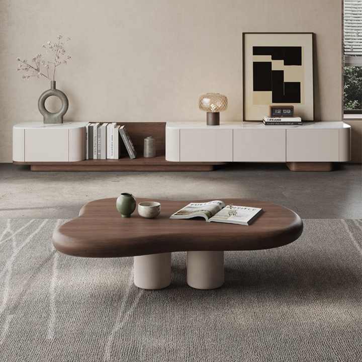 Modern Nordic Irregular Shape Coffee Table Living Room Furniture Cream ...