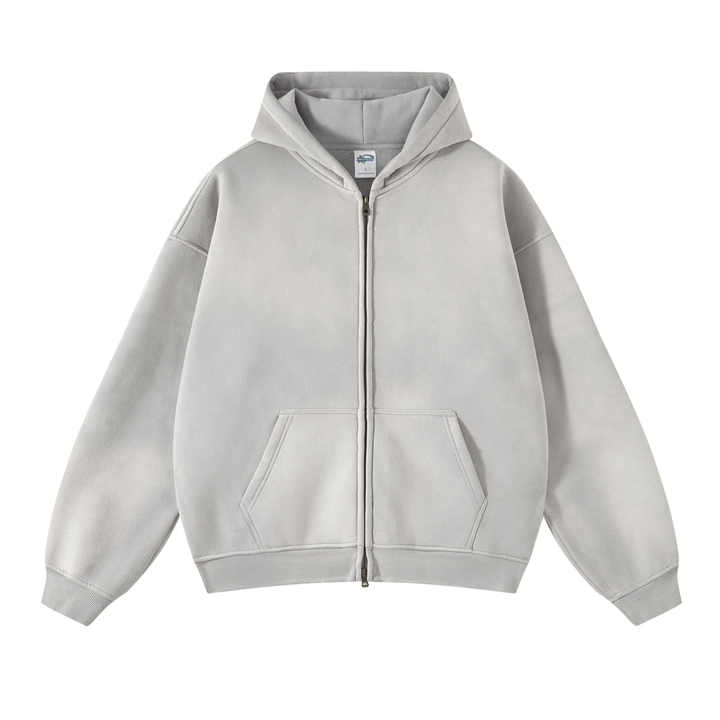 Custom Embroidery French Heavyweight Distressed Acid Wash Zip up Hoodie ...