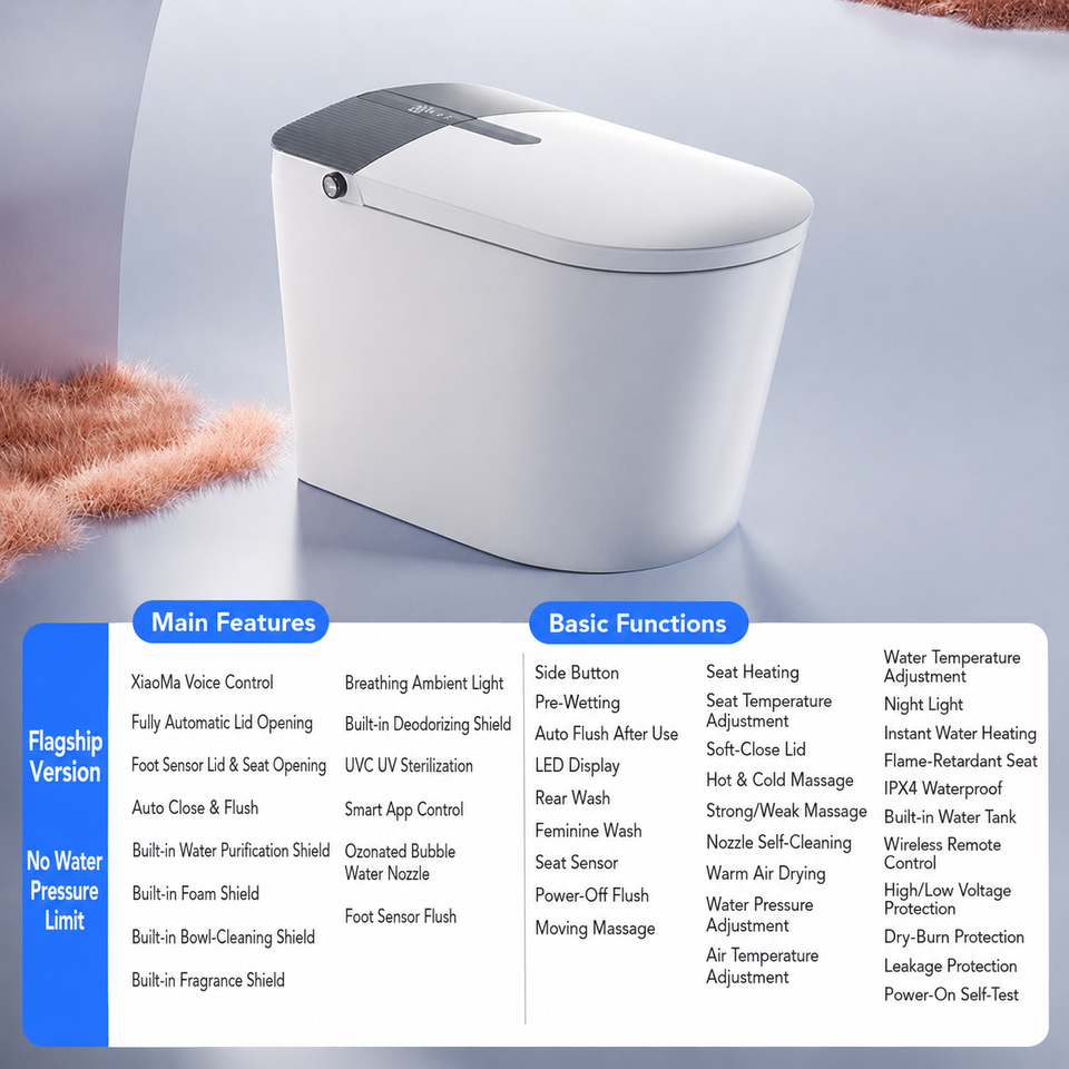 One Piece Smart Toilet Bidet with Built-in Water Tank, No Water ...