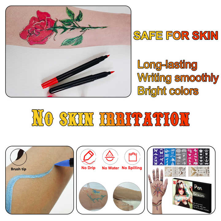 KHY Ready to Ship Temporary Color Body Skin Art Pen With DIY Drawing ...