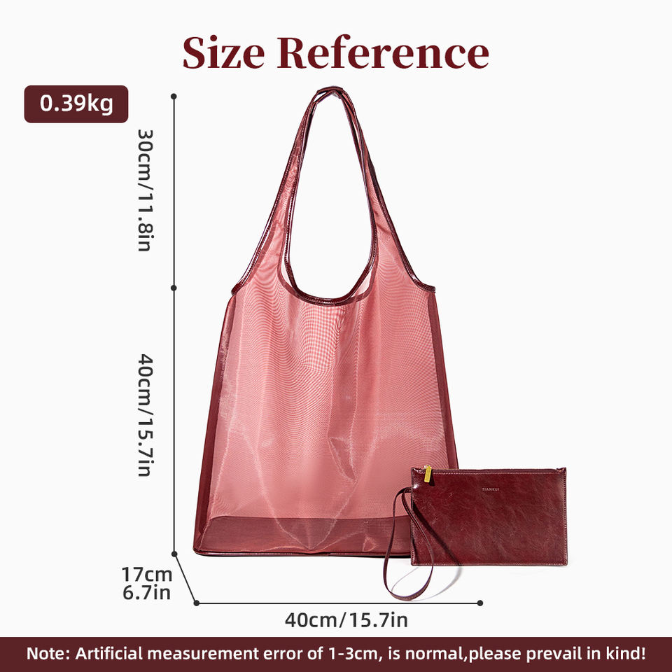 PU PVC Mesh Tote Shoulder Bag with Detachable Pouch Open Top for Women ...