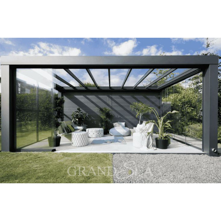 Minimalist Black Frame Glass Sunroom Villa with Industrial-grade ...