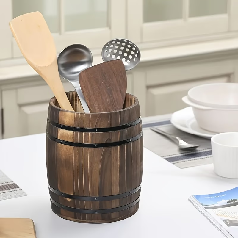 Rustic Country-style Wine Barrel Design Kitchen Utensil Crock Vintage ...