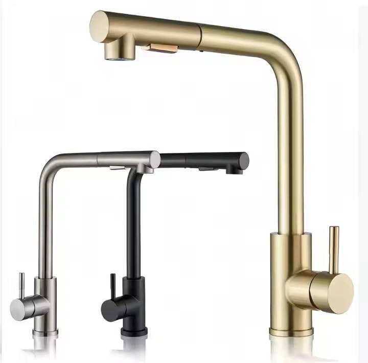 304 Stainless Steel Kitchen Sink Faucet 360-Degree Rotating Pull-Out ...