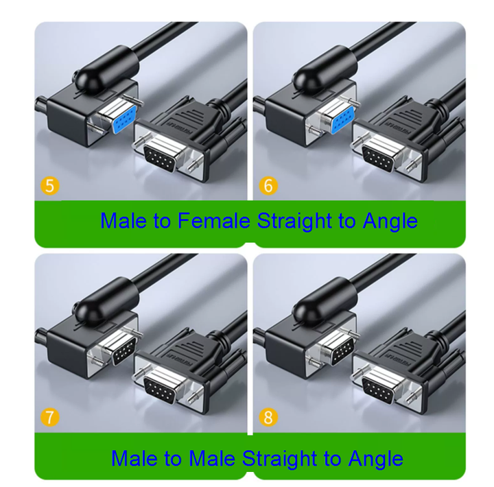 Rs232 Serial Db9 Pin Cable Straight To 90 Degree Angle Male To Female ...