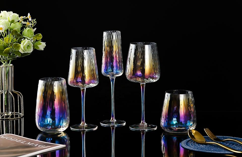 Rainbow Iridescent Glassware Set JM Brand Modern Luxury Wine Goblets & Tumblers (Wholesale Event ...