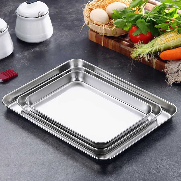 304 Stainless Steel Flat Bottom Square Plate 304 Thickened Snacks ...