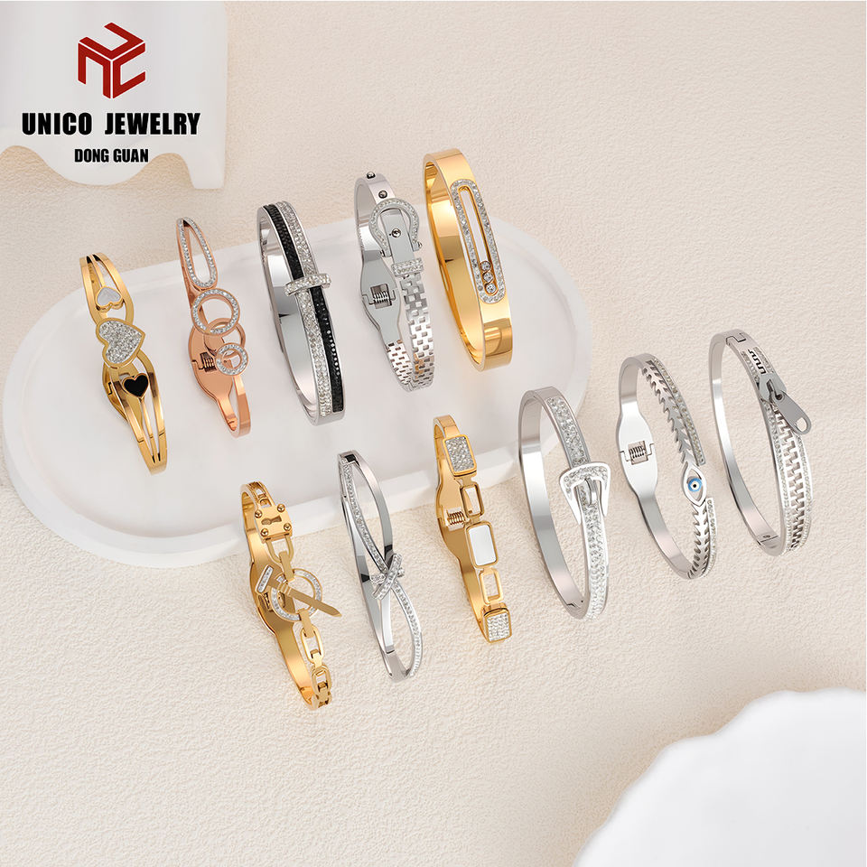 Luxury Mud Diamond Rhinestone Bangle 18K Gold Plated Stainless Steel ...