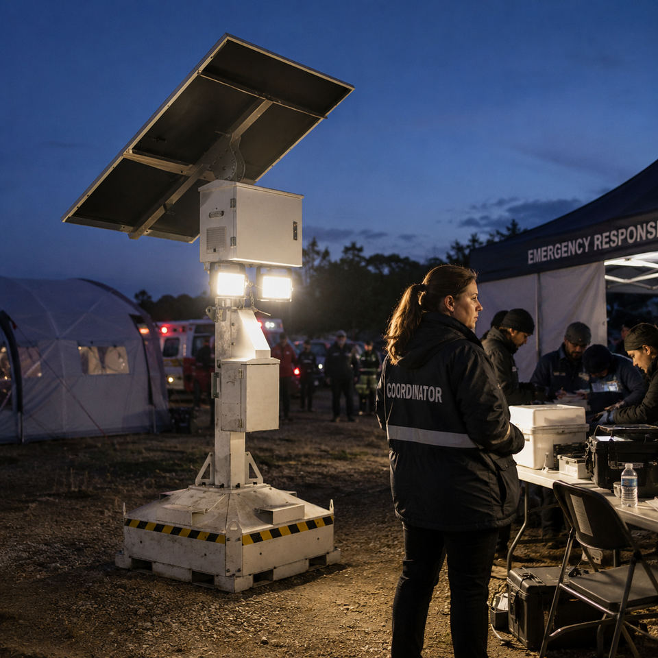 Outdoor Type Solar Light Tower with 2x100W LED, LiFePO4 Battery and ...