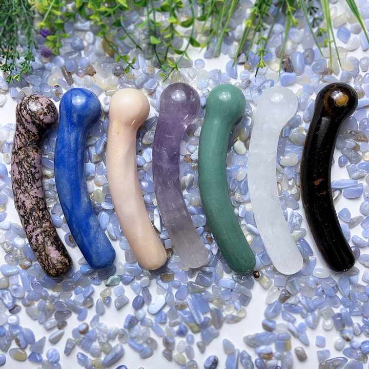 Crystal Yoni Massager Wand - Natural Rhodonite Carving