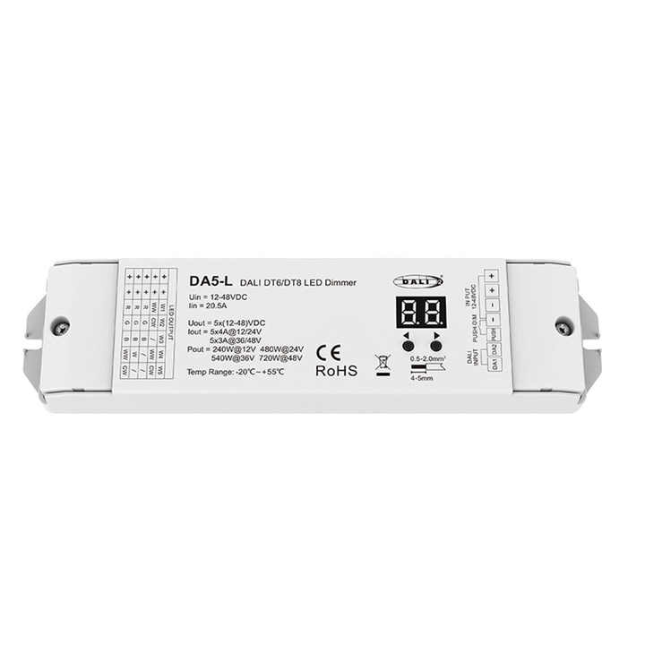 DALI DT6/DT8 LED Dimmer - 5 Channel Constant Voltage Control