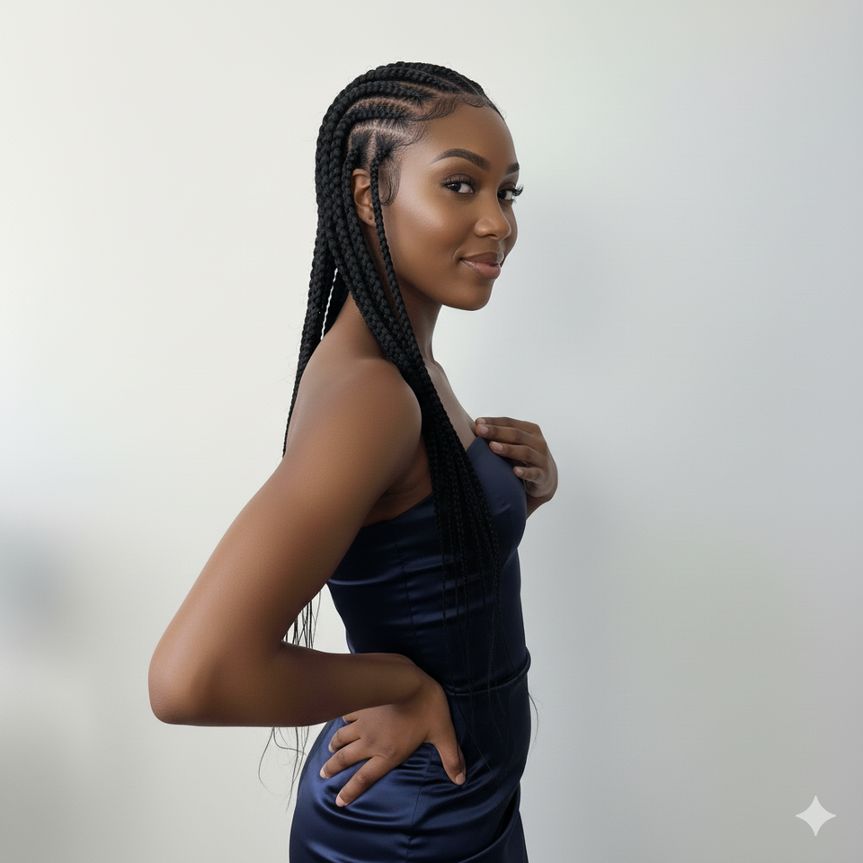 32 Inch Transparent Lace Front Wig with Box Braid & Fishbone Braids ...