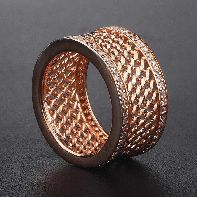 Wide Fried Dough Twists Mesh Diamond Ring 925 Silver 5A Zircon Ring ...