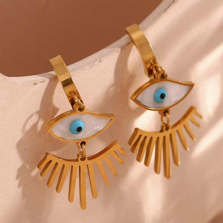 Bohemian Shell Evil Eye Jewelry Pendientes impermeables chapados en oro ...
