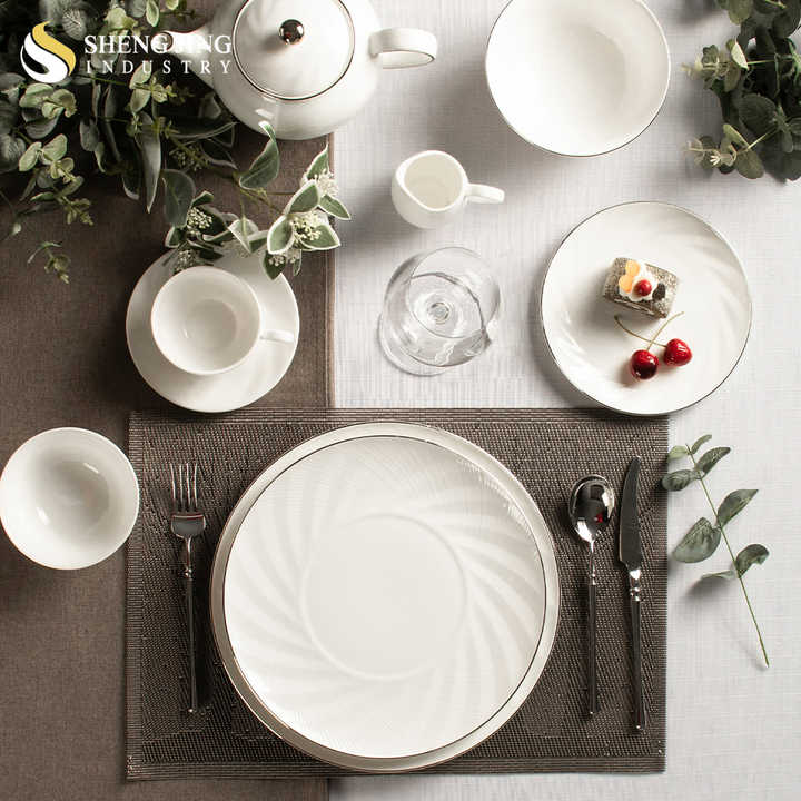 Laser Textured White Ceramic Dinnerware Set Eco-Friendly Porcelain ...