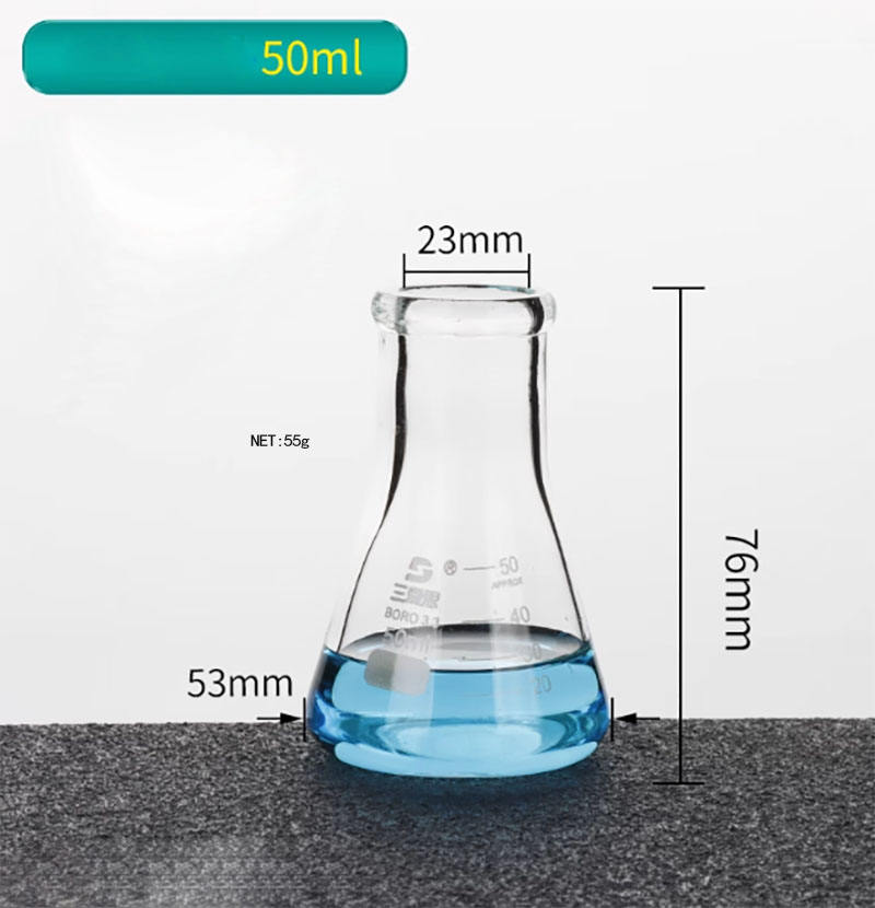 50ml Borosilicate Glass Triangle Flask Straight-Necked Conical ...