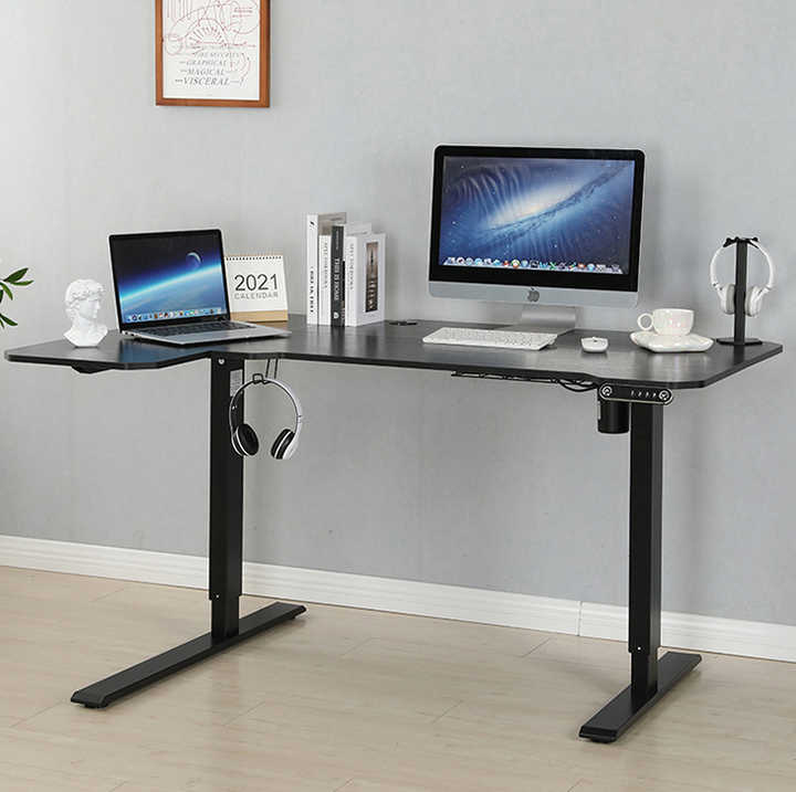 L Shape Triple Motorized Adjustable Standing Desk Black Electric Sit to ...