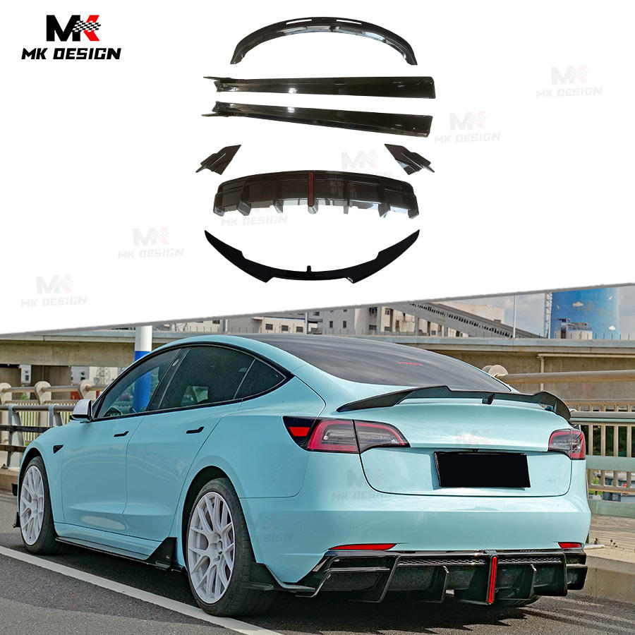 Gloss Black VTEN Style Body Kit for Tesla Model 3 2019+ Front Lip Side ...