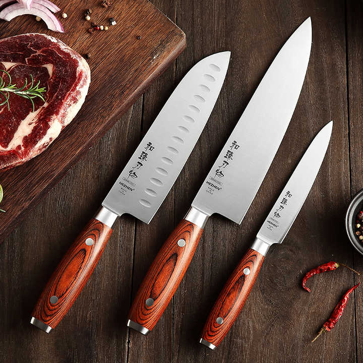 HEZHEN 3 Pcs Razor Sharp Kitchen Chef Knife Set German 1.4116 Stainless ...