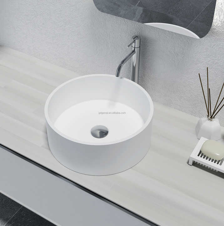 Solid surface wash basin resin stone round basin sink with cabinet ...