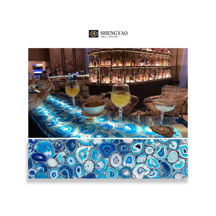 Natural Luxury LED Translucent Blue Agate Bar Counter Top
