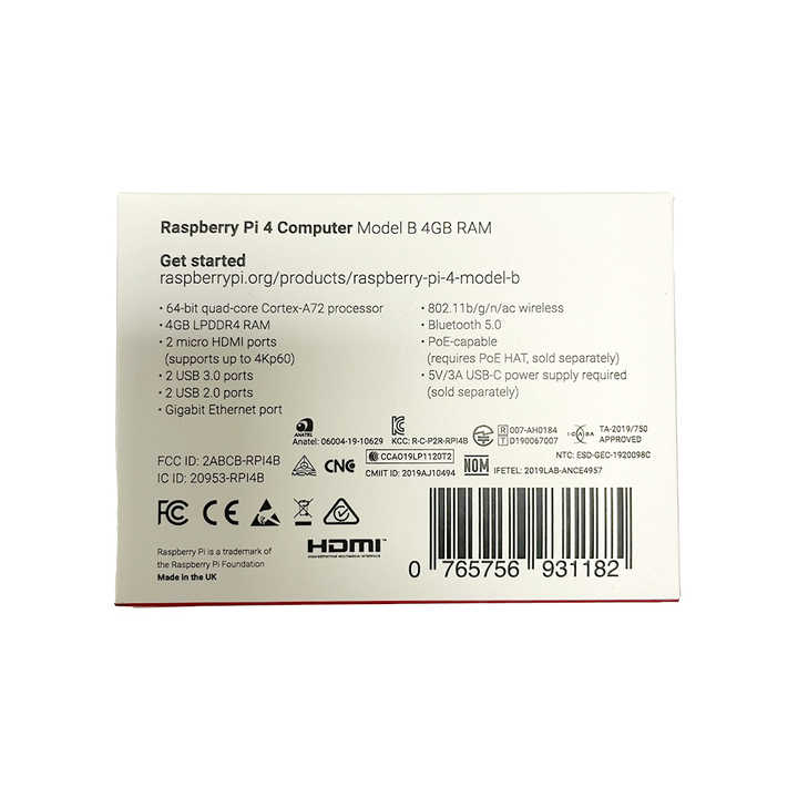 Raspberry Pi 4 Model B 1GB/2GB/4GB/8GB RAM Single Board Computer - OEM